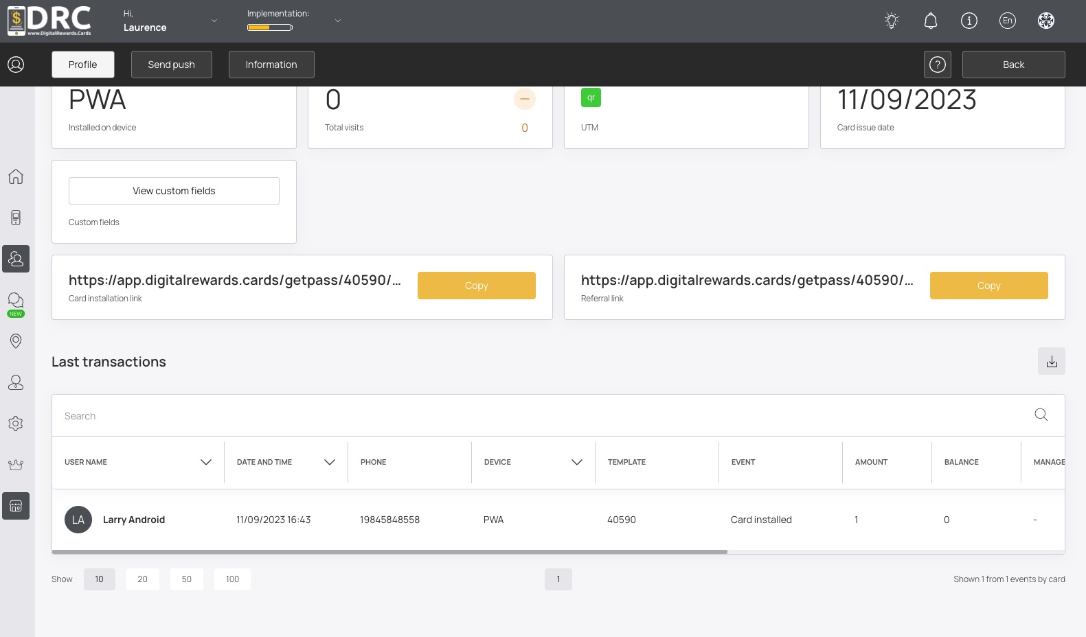 Customer Profiles | Digital Rewards Cards and Customer Loyalty Program (DRC)